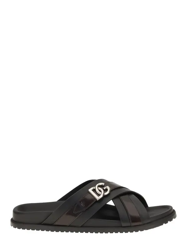 Dolce & Gabbana Smooth Calf Leather Slide Sandals - Black
