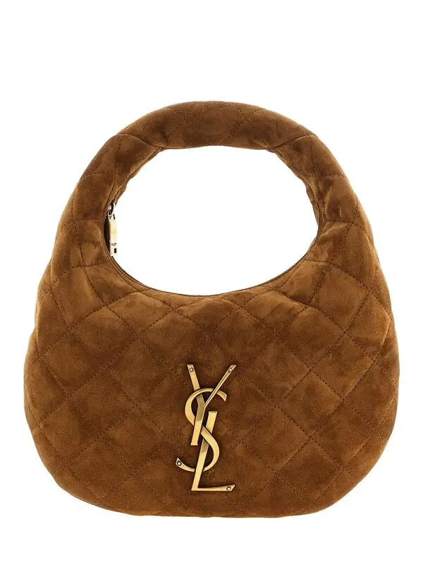 Saint Laurent Icarino Quilted Suede Handbag With Logo - Brown