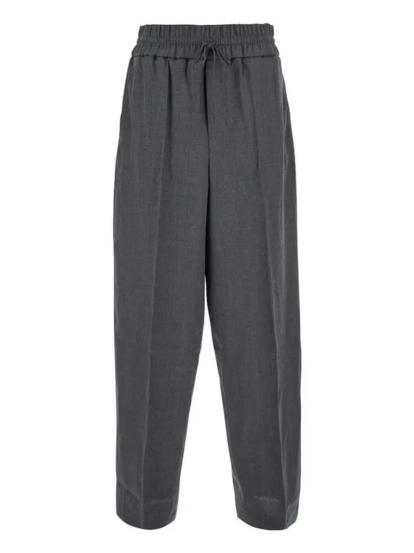 AMI Paris Gray Pants With Elasticized Drawstring Waist In Wool For - Multicolor