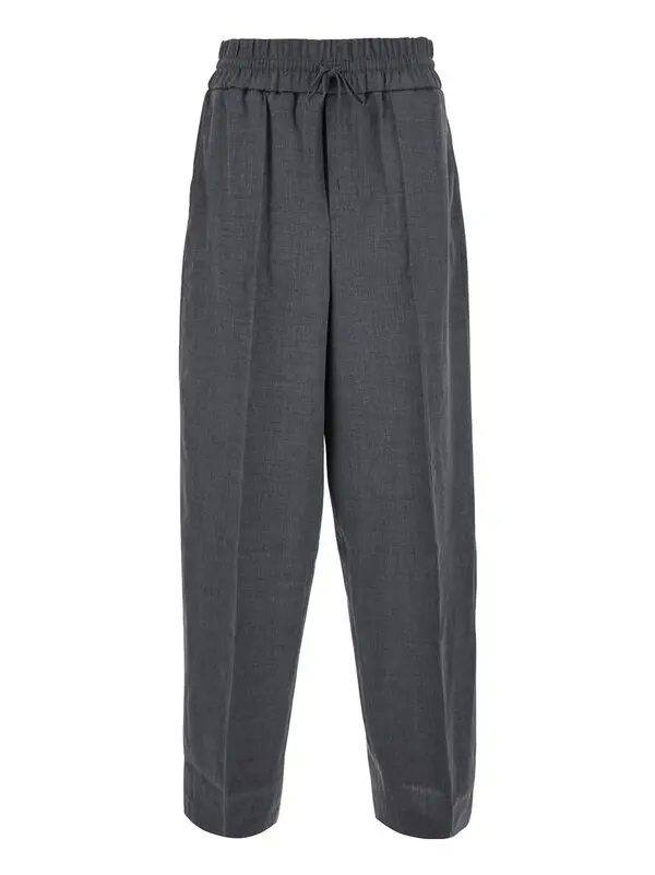 AMI Paris Gray Pants With Elasticized Drawstring Waist In Wool For - Multicolor