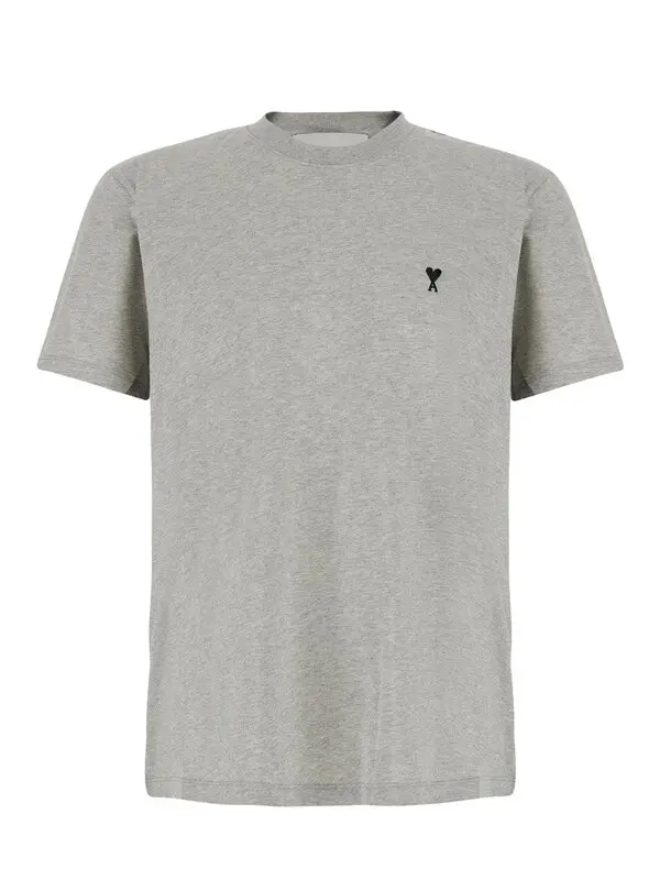 AMI Paris Gray Crew Neck T-shirt With Adc Embroidery On The Front In Cotton For - Multicolor