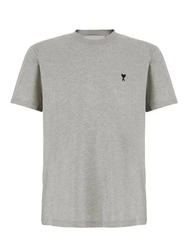 AMI Paris Gray Crew Neck T-shirt With Adc Embroidery On The Front In Cotton For - Multicolor