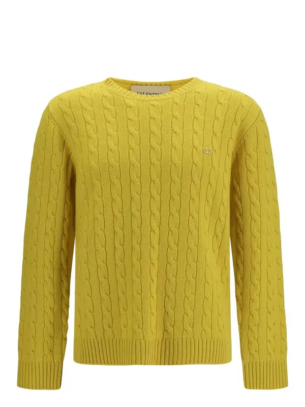 Valentino Garavani Vlogo Cable-knit Cashmere Sweater - Yellow