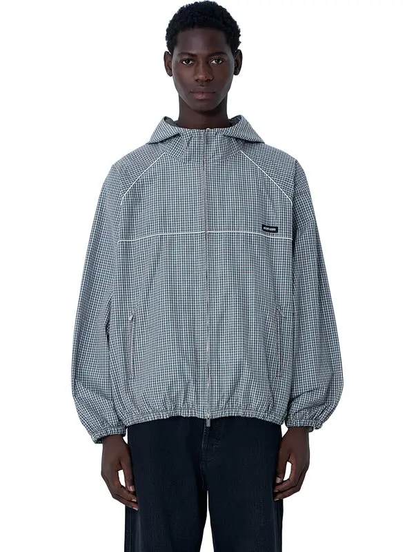 Miu Miu Check Hooded Jacket - Gray