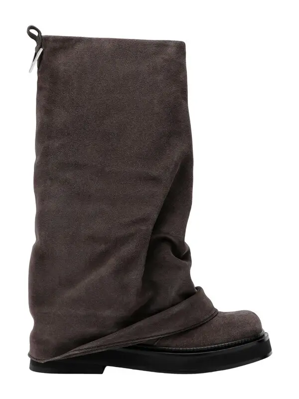 Attico Robin Combat Boots In Suede, Dark Grey - Gray