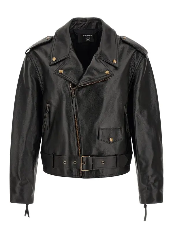 Balmain Leather Biker Jacket - Black