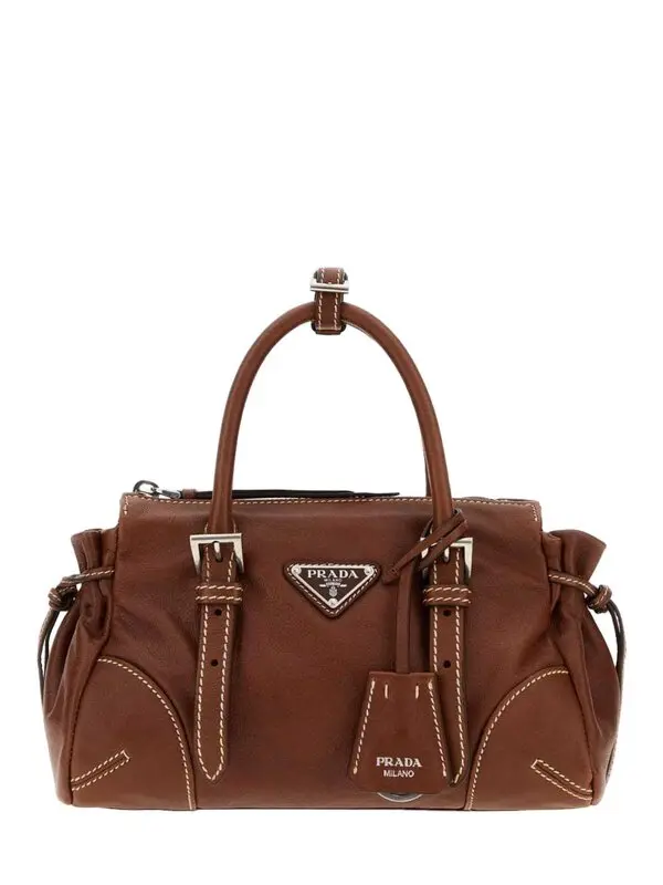 Prada Vitello Leather Handbag - Brown