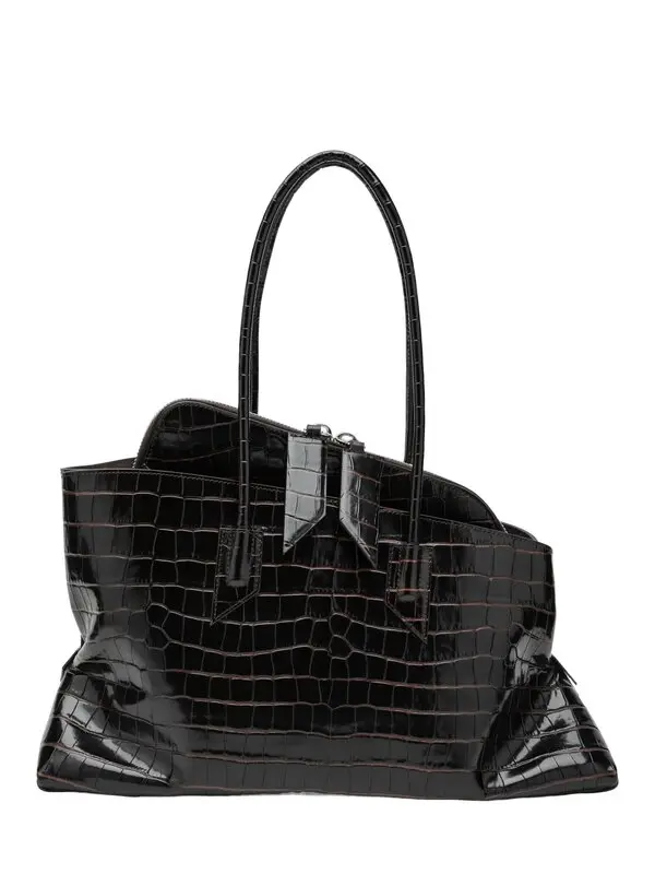 Attico La Passeggiata Medium Bag In Coffee Crocodile-print Leather - Brown