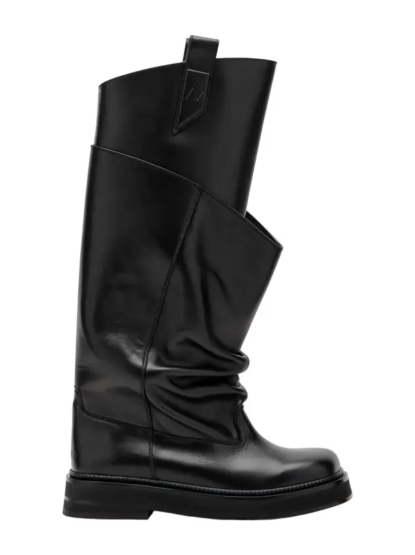 Attico Robin Passeggiata Combat Boots In Calf Leather - Black