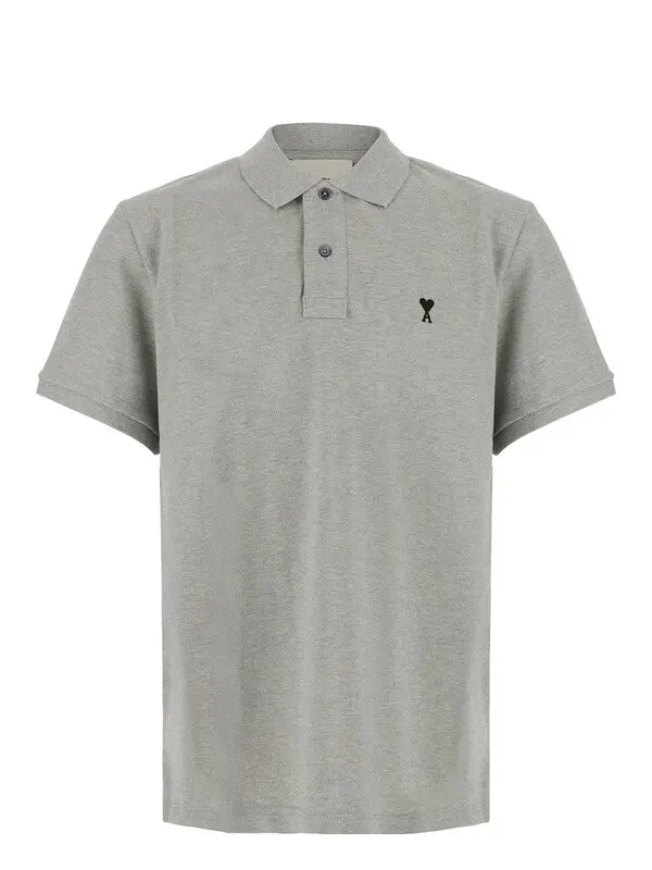 AMI Paris Polo Shirt With De Coeur Contrast And Black Cotton Fabric For - Gray