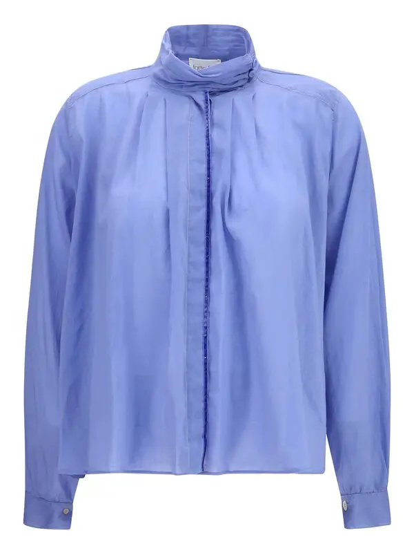FORTE_FORTE Pleated High-neck Blouse - Blue