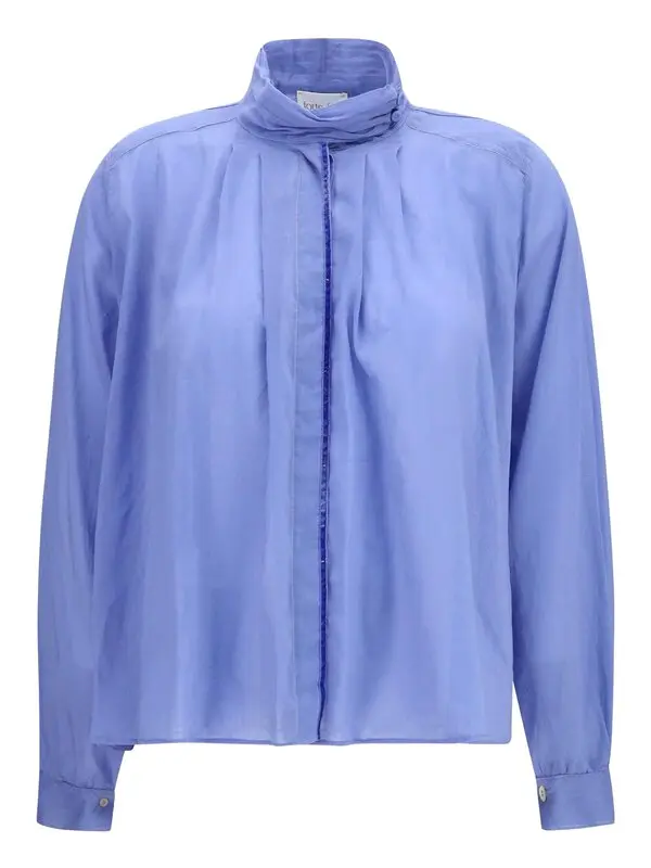 FORTE_FORTE Pleated High-neck Blouse - Blue