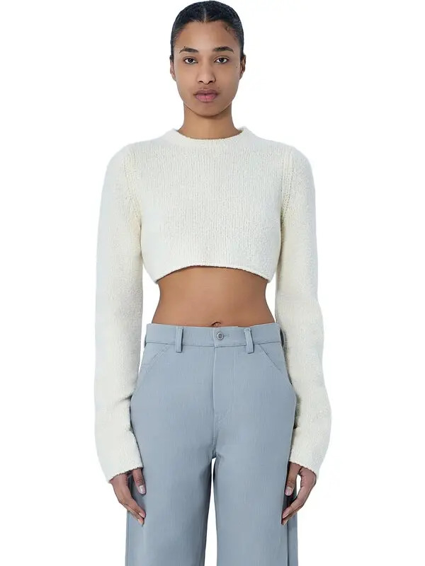 RIER Cropped Knit Sweater - Cream