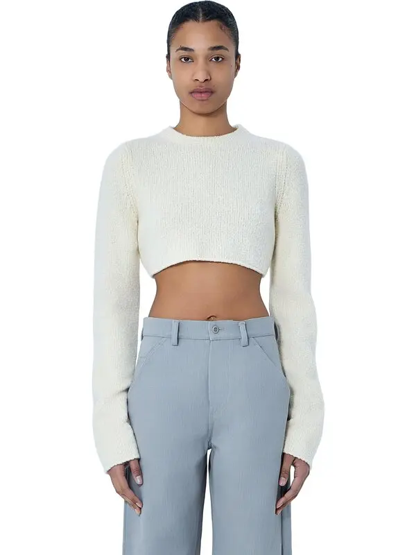 RIER Cropped Knit Sweater - Cream