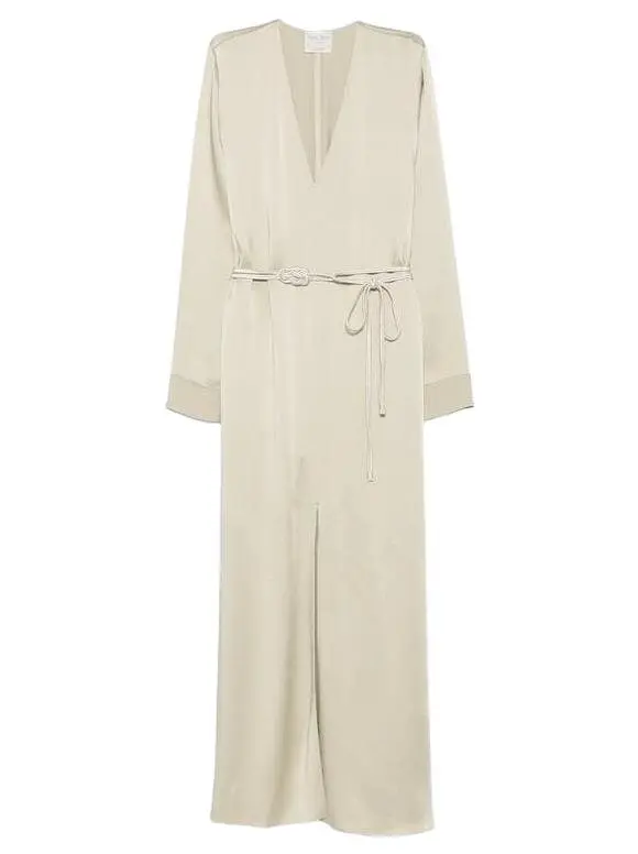 FORTE_FORTE Satin V-neck Long Sleeve Midi Dress - Green