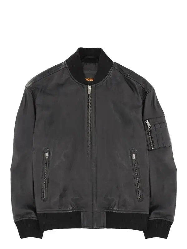 BOSS Jakri Leather Bomber Jacket - Black