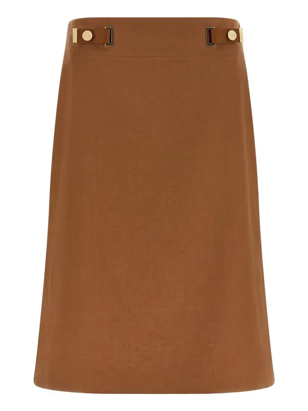 Fendi Linen Blend Midi Skirt - Brown