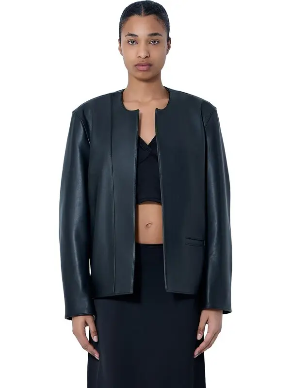 TOTEME Open Front Leather Jacket - Black