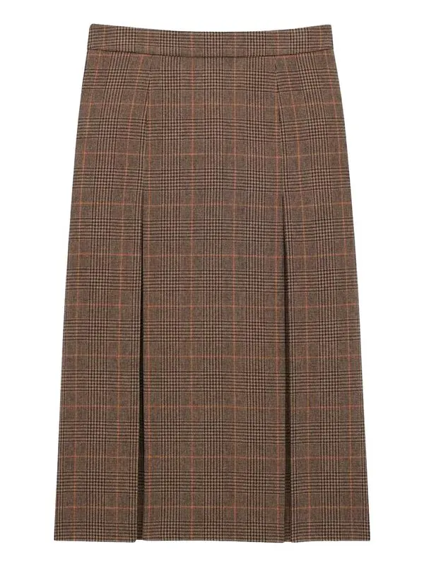 Saint Laurent Wool And Cashmere Prince Of Wales Midi Skirt - Brown