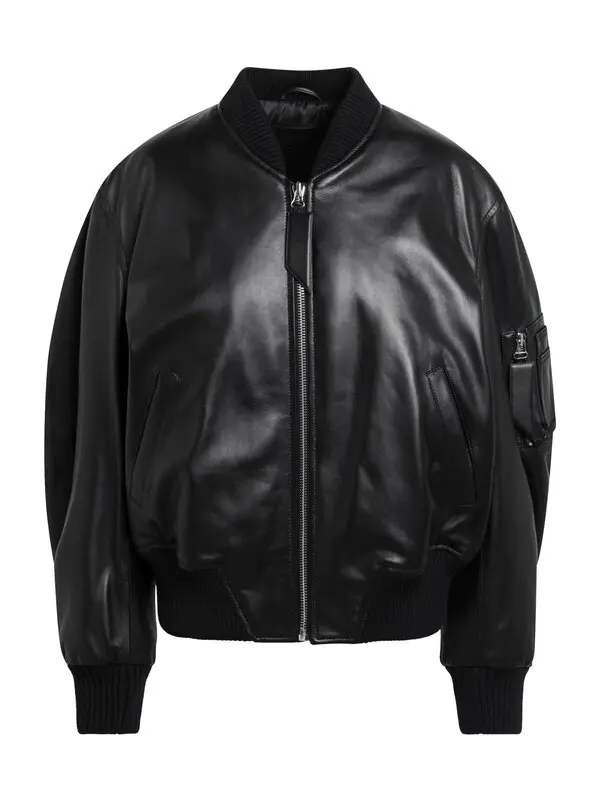 Attico Anja Bomber Jacket In Leather - Black