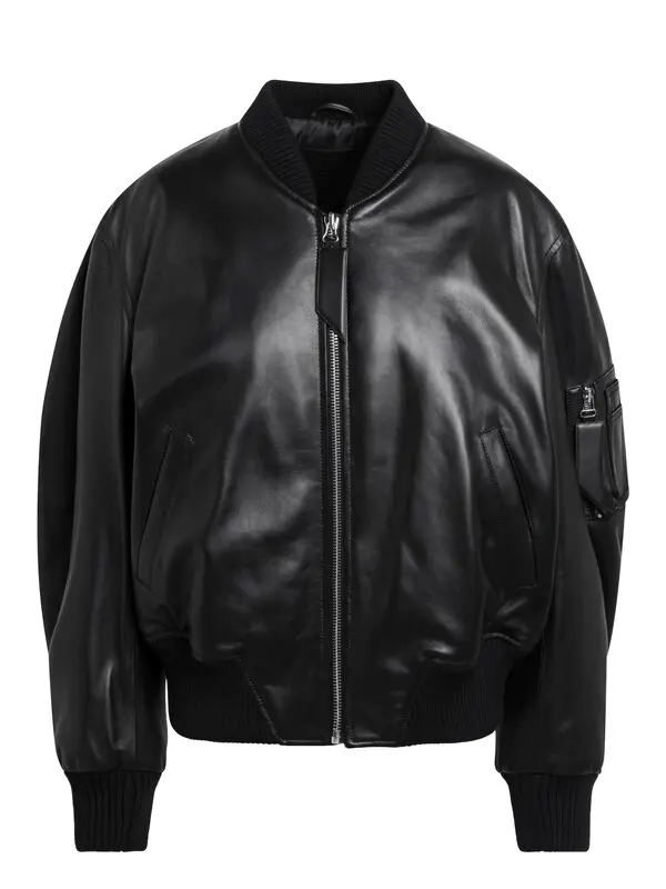 Attico Anja Leather Bomber Jacket - Black