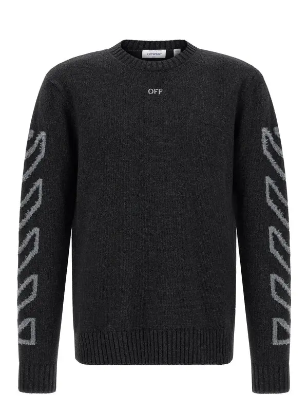 Off-White Diagonal Arrow Fuzzy Sweater - Gray