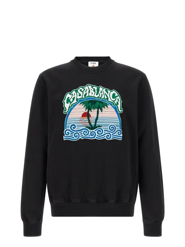 Casablanca Palm Tree Emblem Embroidered Sweatshirt - Black