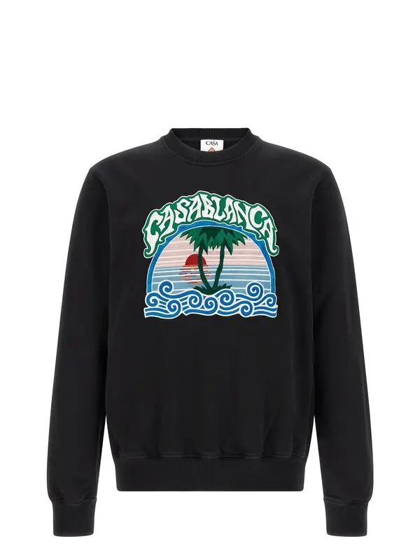 Casablanca Palm Tree Emblem Embroidered Sweatshirt - Black