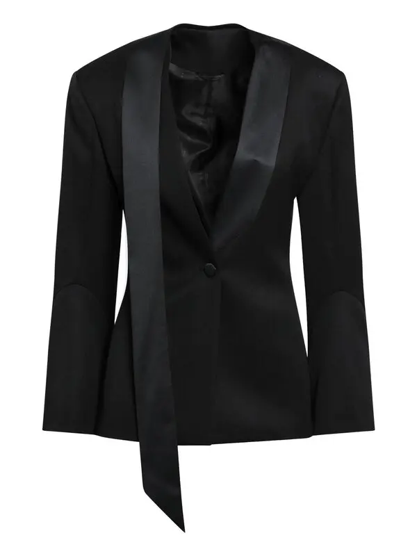 Attico Virgin Wool Tuxedo Jacket With Satin Lapels - Black