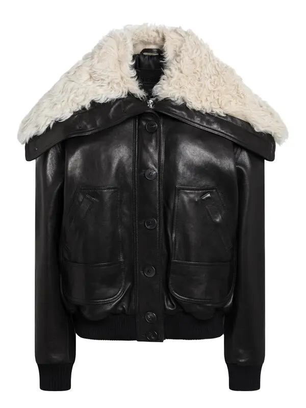 Attico Leather Bomber Jacket - Black