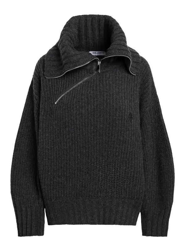 Attico Wool And Cashmere Zip Sweater - Gray