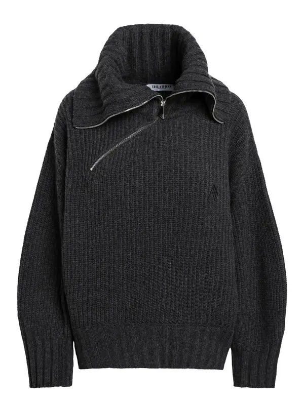 Attico Wool And Cashmere Zip Sweater - Gray