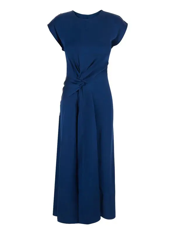 Victoria Beckham Aria' Blue Long Dress With Round Neck And Ruffles On The Front In Viscose Blend For - Multicolor