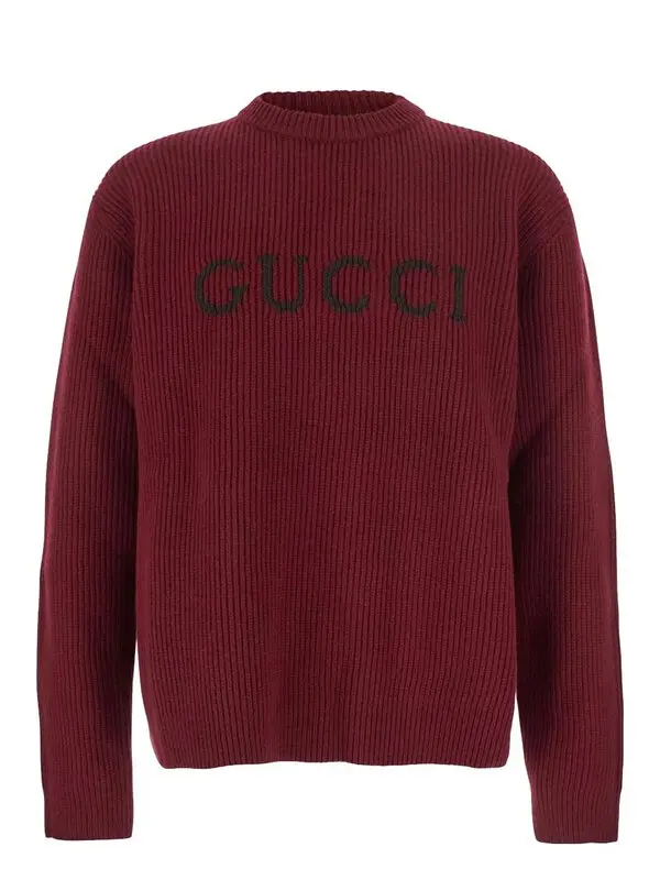 Gucci Wool Crewneck Sweater With Embroidered Logo Lettering - Multicolor