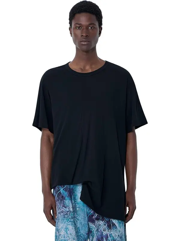 Yohji Yamamoto Diorama Jersey Asymmetry Hem T-shirt - Black