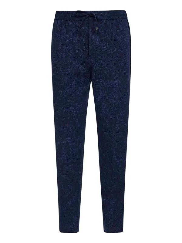 Etro Blue Paisley-pattern Seersucker Jersey Jogger Trousers - Multicolor