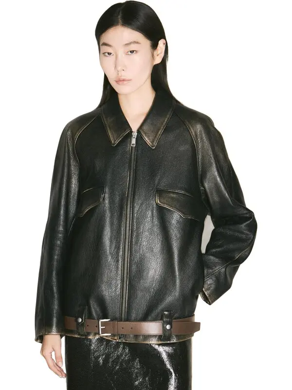 Prada Leather Blouson Jacket - Black