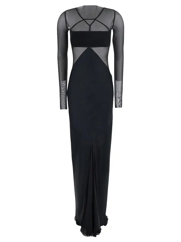 Rick Owens Combo Gown With Draped Details And Tech Fabric, Black - Multicolor