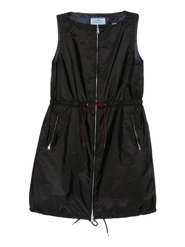 Prada Sleeveless High Neck Front Zip Fastening Dress - Black