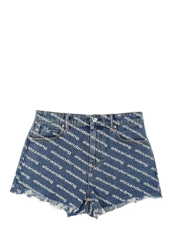 Alexander Wang Logo Print Denim Shorts - Blue