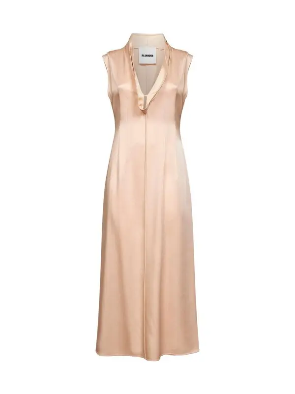 JIL SANDER Pink Satin Fluid Midi Sleeveless Dress - Multicolor