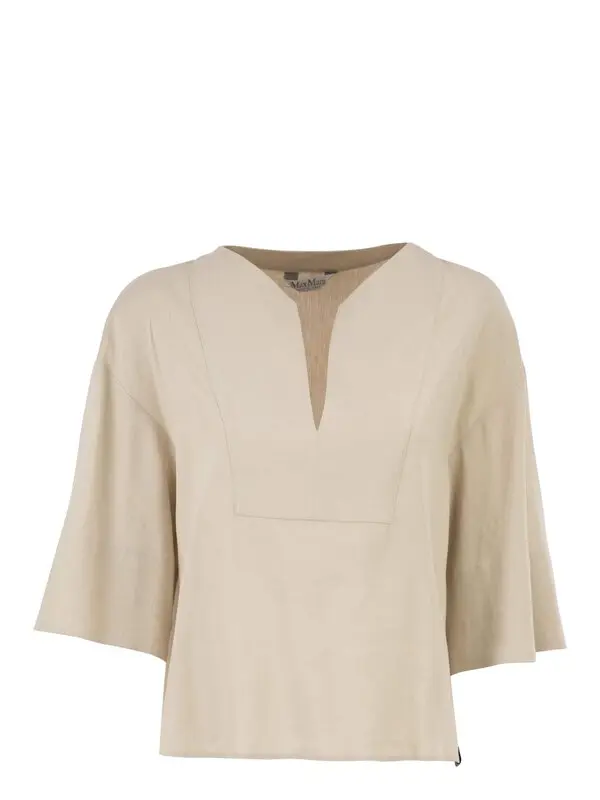 Max Mara Linen And Viscose V-neck Blouse - Cream