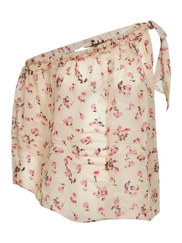 Isabel Marant Étoile Marant Beige Printed Muslin Loeva One-shoulder Top - Multicolor