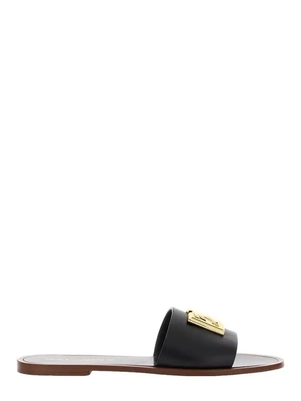 Dolce & Gabbana Leather Slide Sandal - Black