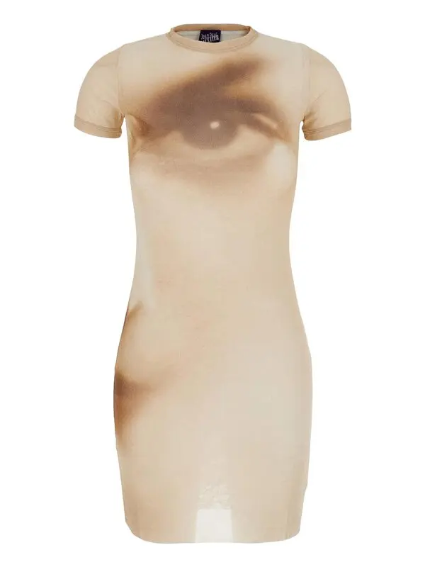 JEAN PAUL GAULTIER Short Dress With Face Print In Tech Fabric - Multicolor