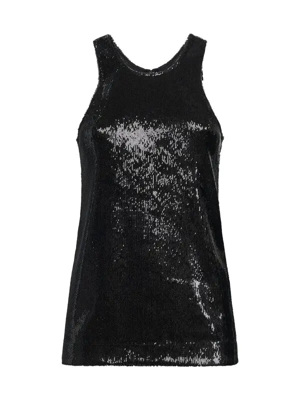 TOTEME Black Sequin Curved Tank Top - Multicolor