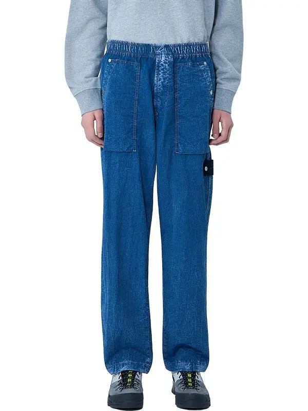 Stone Island Elasticated Denim Cargo Trousers - Blue