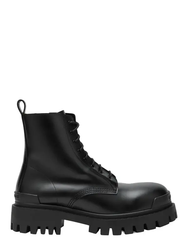 Balenciaga Leather Combat Boots - Black
