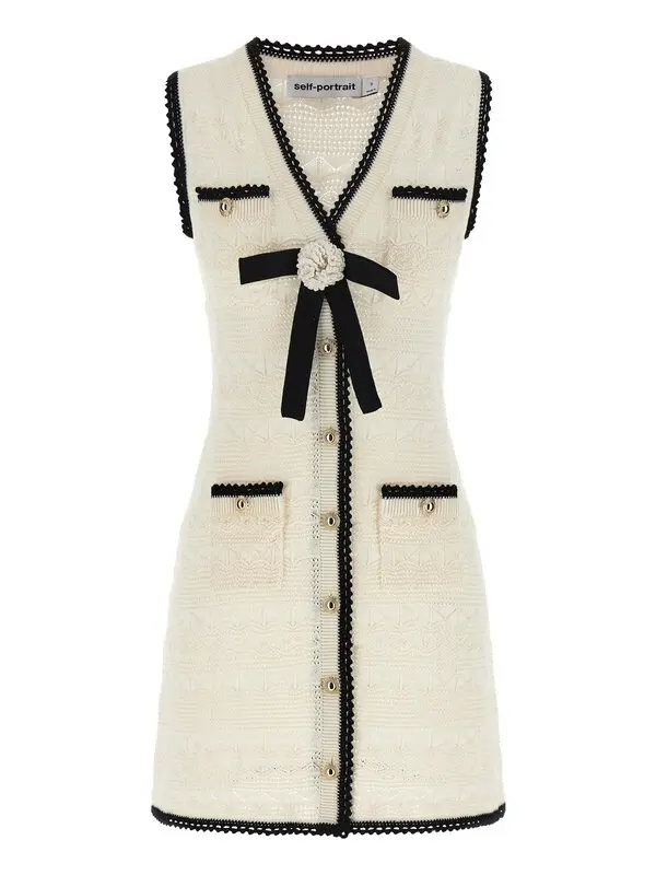 SELF-PORTRAIT White Pointelle Knit Mini' Dress - Multicolor