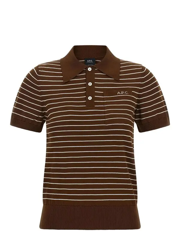 A.p.c. Aline Striped Knit Polo Shirt - Brown